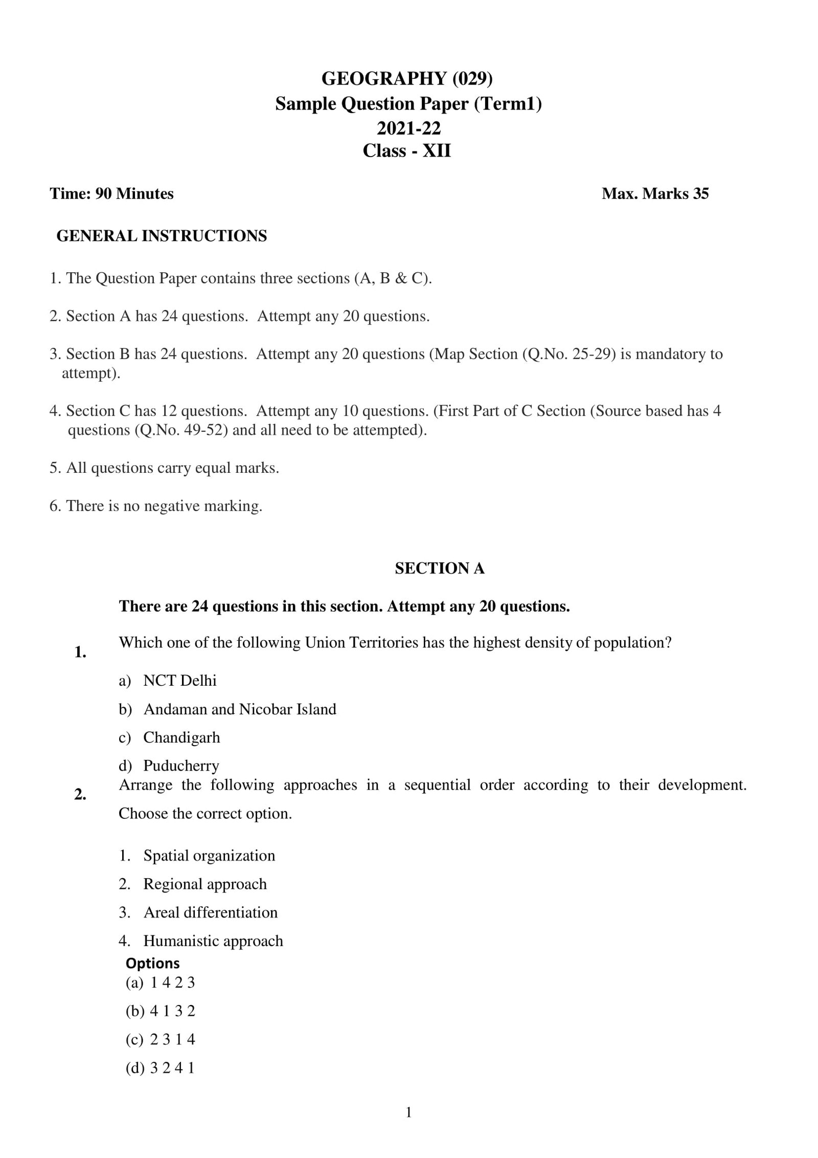 CBSE Class 12 Geography Sample Question Paper 2022 - Education Idol